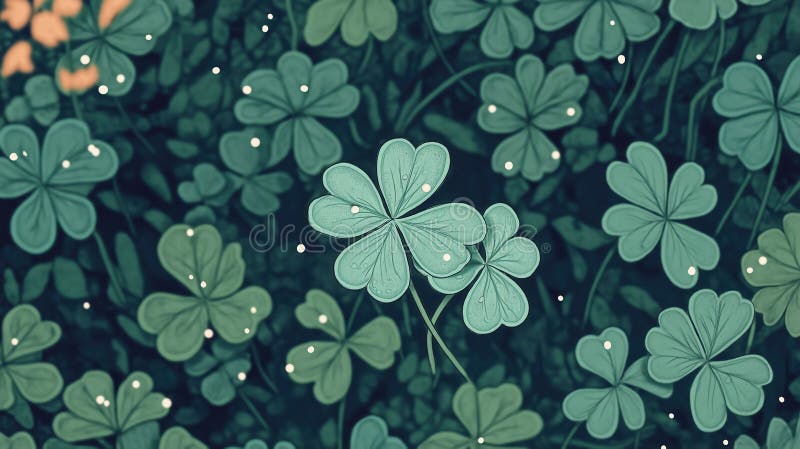 Close-up of a Four-leaf Clover with Dewdrops, Stylized Botanical ...