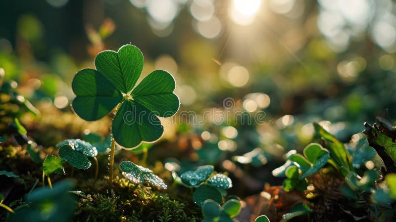 A Close Up of a Four Leaf Clover in the Grass, AI Stock Illustration ...