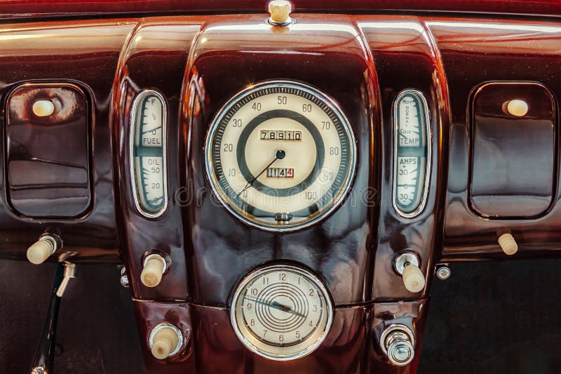 American Classic Car with Speedometer and Clock Stock Image - Image of ...