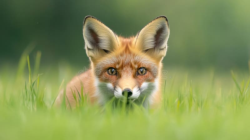 A Close Up of a Fox in the Grass Looking at Something, AI Stock Image ...