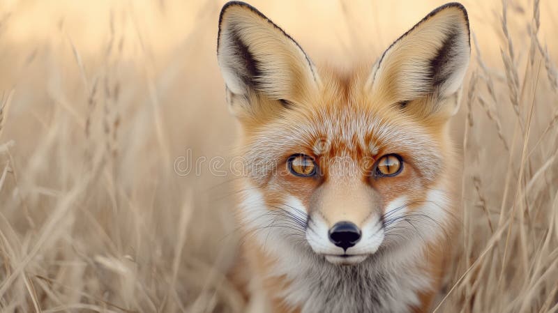 A Close Up of a Fox in Tall Grass with Yellow Eyes, AI Stock Photo ...