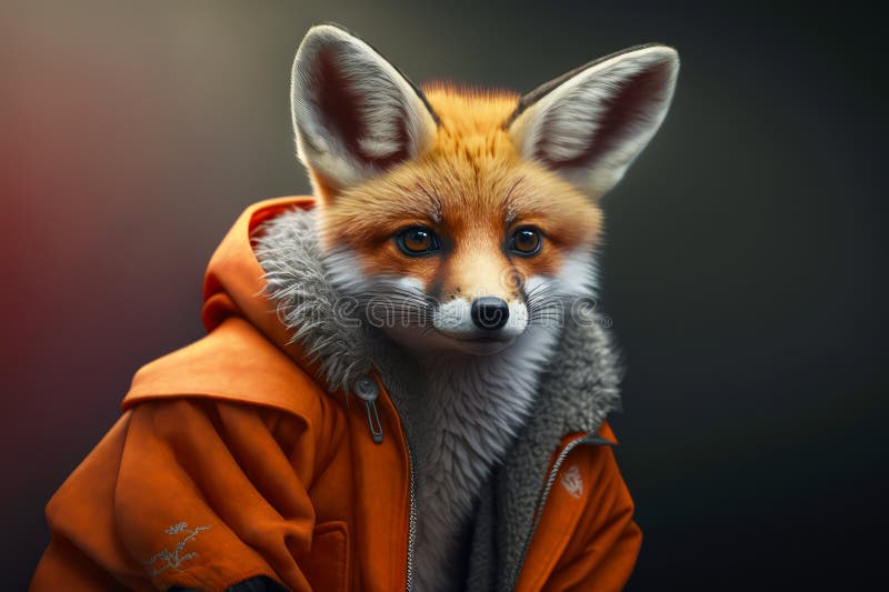 Close Up of Fox Wearing Orange Jacket with Hoodie. Generative AI Stock ...