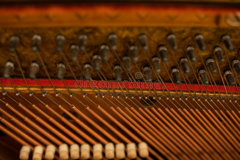 A Close-up View Inside All the Strings of the Piano. Stock Photo ...