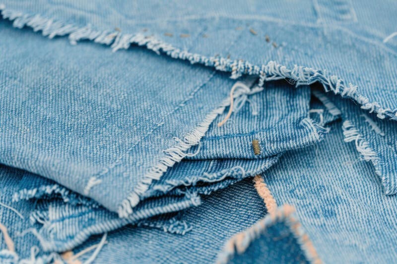 Close-up of Frayed Denim Fabric Textures in Blue Layers Stock Photo ...