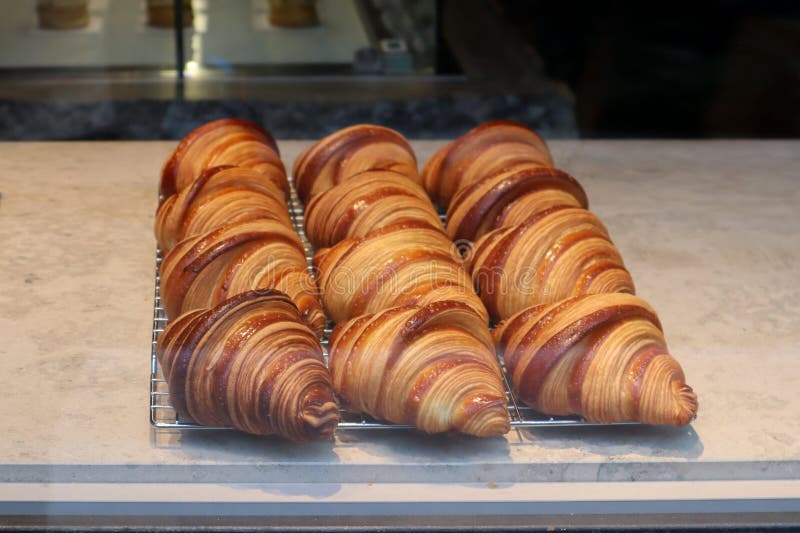 Close-up of Fresh and Beautiful Croissants in a Bakery Showcase Stock ...