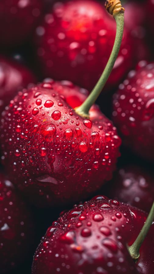 Close-up of Fresh Cherries with Water Droplets Stock Image - Image of ...