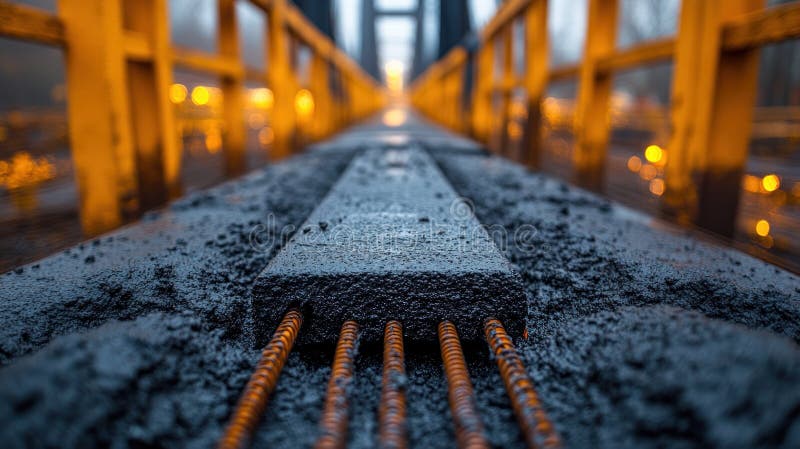 Close-up of Fresh Concrete Being Poured on a Bridge Deck, with Rebar ...