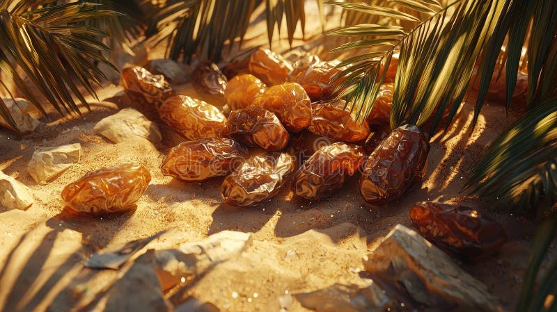 Close Up of Fresh Dates Under Palm Leaves in the Desert Sand Stock ...