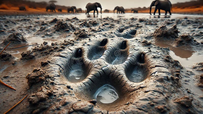 A Close-up of Fresh Elephant Footprints in the Mud after a Rain in the ...