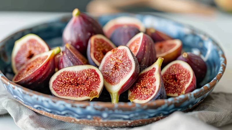 Close-up of Fresh Figs in a Blue Ceramic Bowl Stock Photo - Image of ...