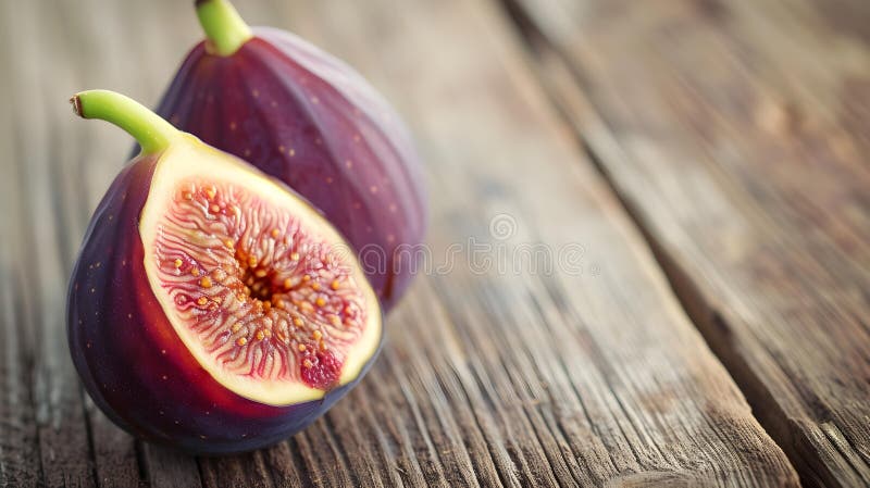 Close Up of Fresh Figs on a Rustic Wooden Table Stock Illustration ...