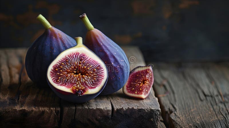 Close Up of Fresh Figs on a Rustic Wooden Table Stock Illustration ...