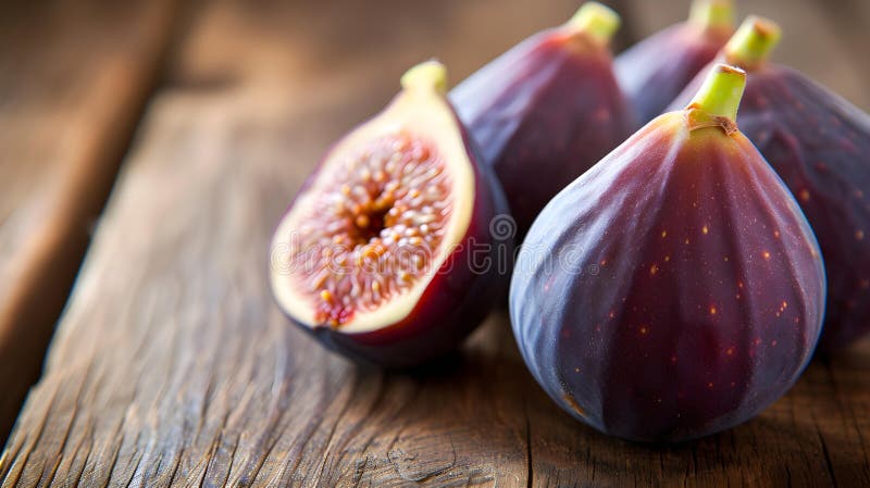 Close Up of Fresh Figs on a Rustic Wooden Table Stock Illustration ...