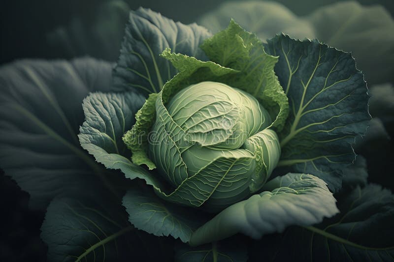 A Close-up of Fresh Green Cabbage with Crisp Leaves. AI Stock ...