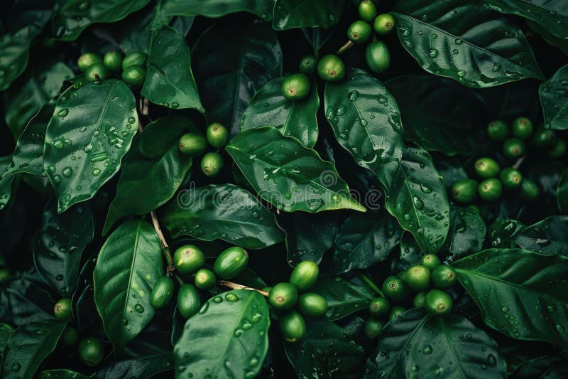 Close-up of Fresh Green Coffee Beans Growing on a Tree Branch Stock ...