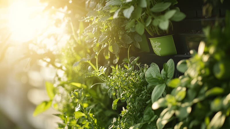 Close-up of Fresh Herbs Growing in a Vertical Garden Planter Background ...