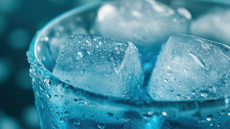 Close-Up of Fresh Ice Cubes in Glass with Condensation Stock Photo ...