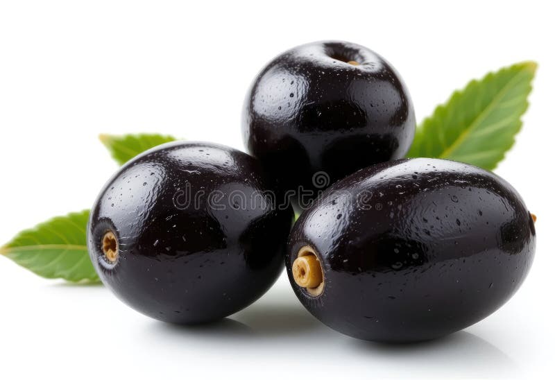 Close-up of Fresh Java Plums with Green Leaves on White Stock ...
