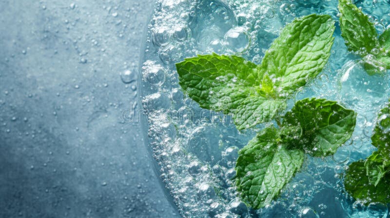 Close-up of Fresh Mint Leaves Submerged in Sparkling Water Stock ...