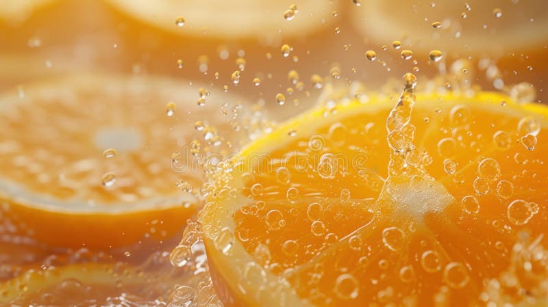 Close-Up of a Fresh Orange Slice Splashing into Juice Stock ...