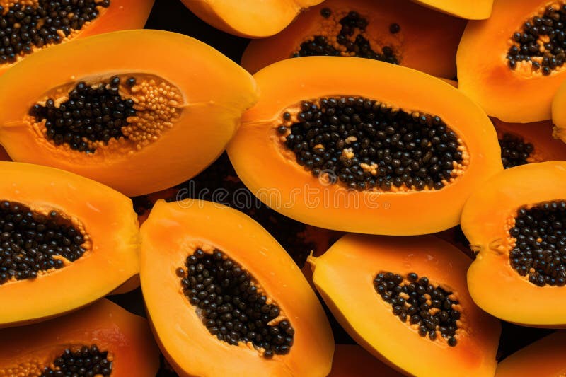 Close Up of Fresh Papayas , Top View, Seamless Pattern. Generative Ai ...