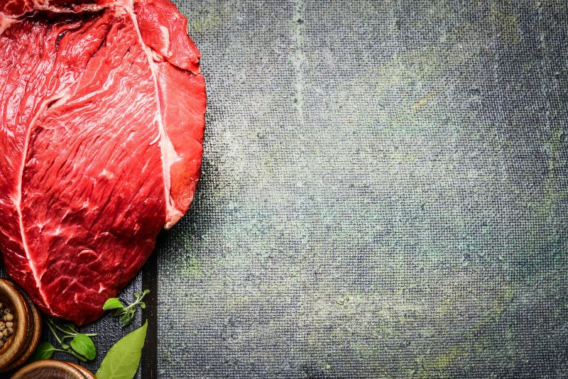 Close Up of Fresh Raw Meat on Rustic Background Stock Photo - Image of ...