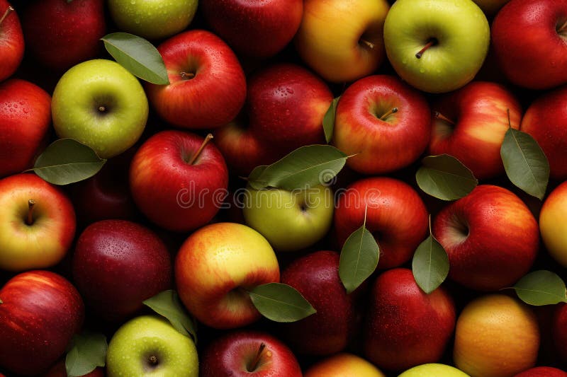 Close Up of Fresh Red, Green, Yellow Apples , Top View, Seamless ...