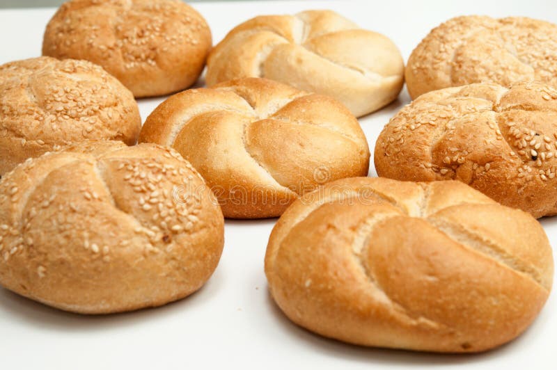 Close Up of Fresh Rolls Bread with Sesame Seeds from the Oven Stock ...