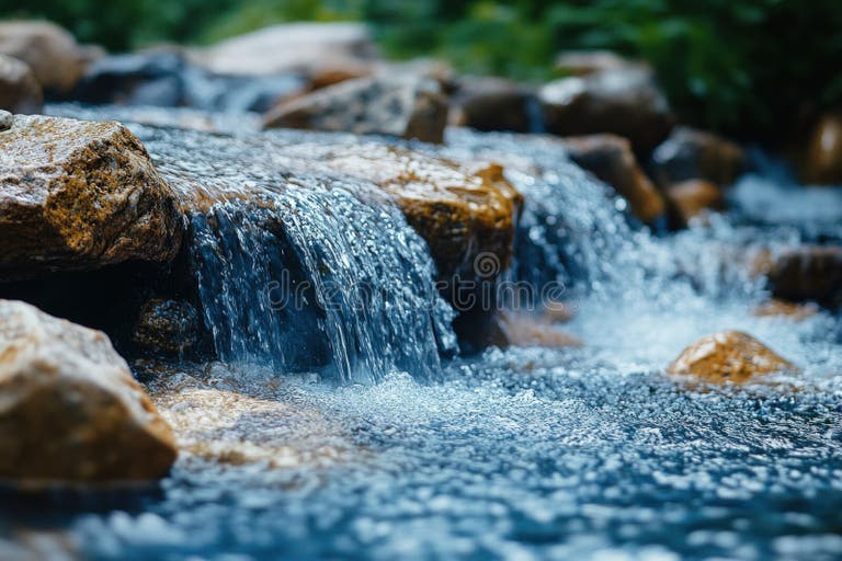 A Close-up of Fresh Spring Water Flowing Over Rocks in a Forest. Stock ...