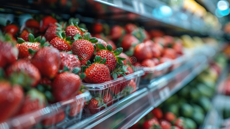 Close-up of Fresh Strawberries on Display at a Grocery Store. Stock ...