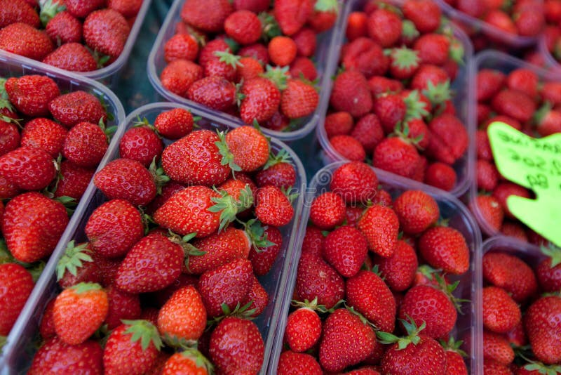 Close-up of Fresh Strawberries on Display in Store Stock Photo - Image ...