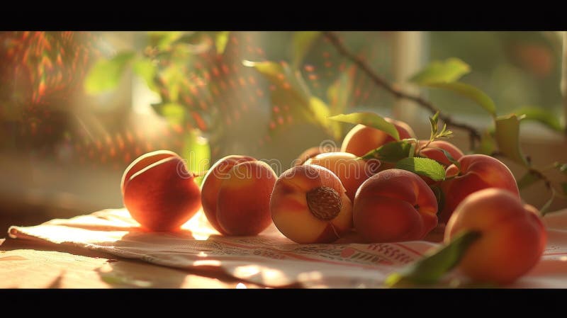 Close Up of Fresh Summer Peaches on Table in Sunlight, High Quality ...