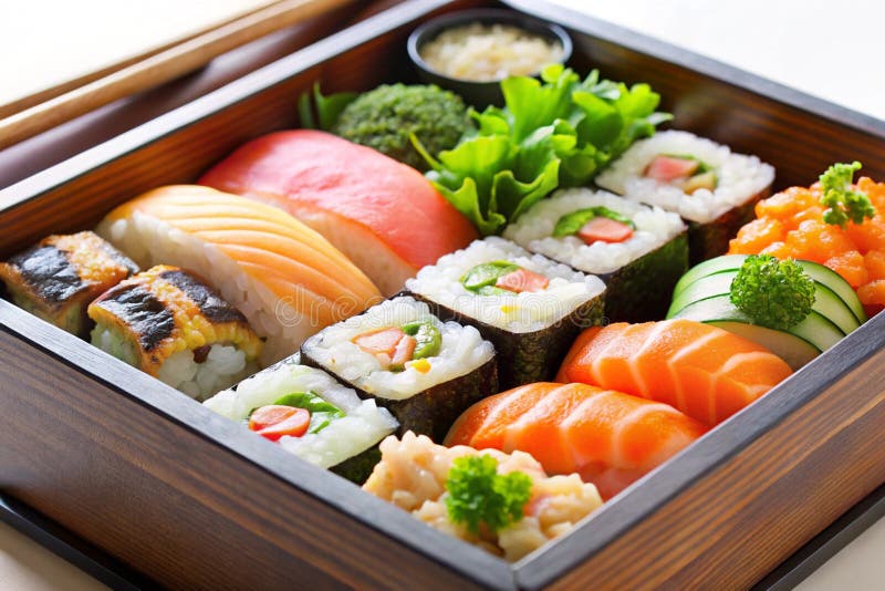Close-Up of Fresh Sushi in a Box Stock Illustration - Illustration of ...