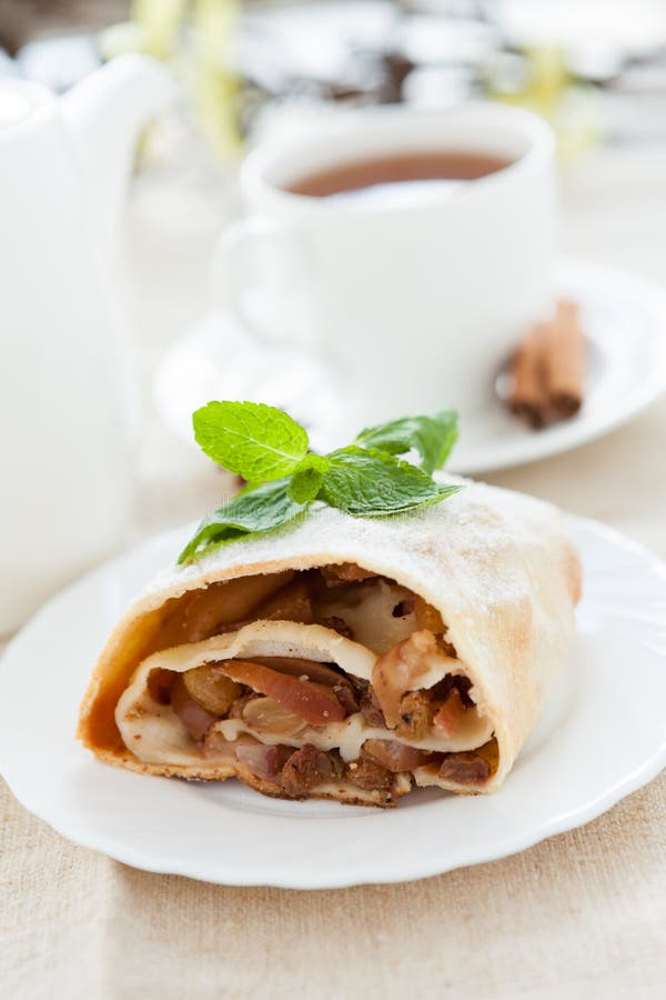 Close Up with Freshly Baked Apple Pie and Tea Stock Photo - Image of ...