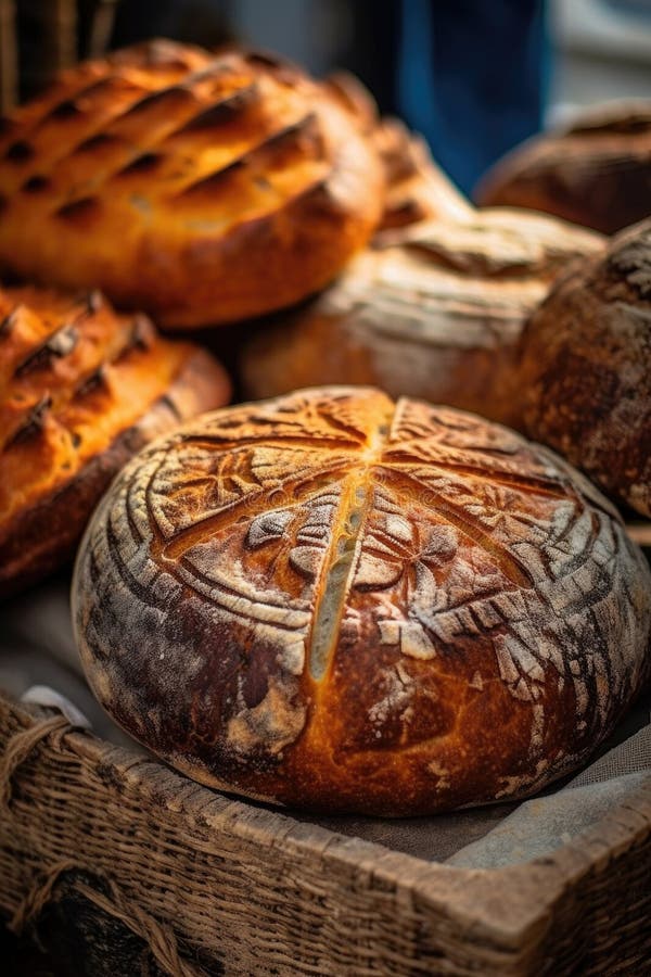 Close-up of Freshly Baked Artisan Bread Loaves Stock Illustration ...