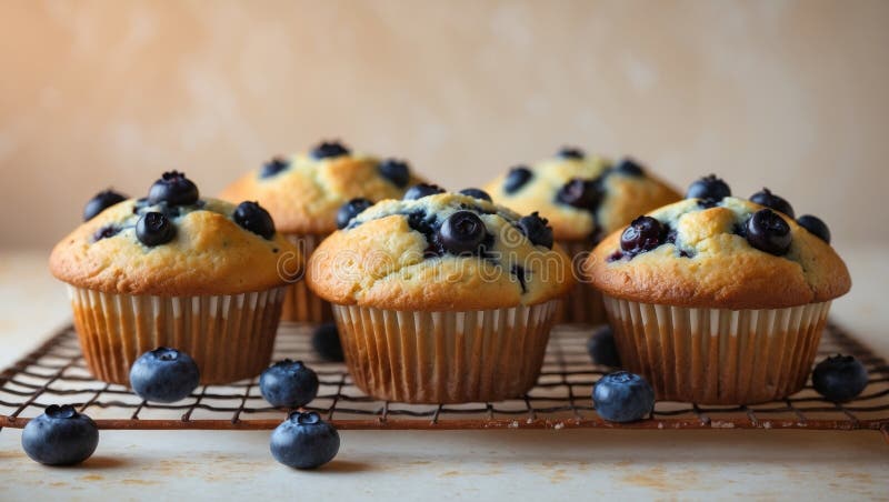 Close Up Freshly Baked Blueberry Muffins Cooling Rack Stock Photos ...