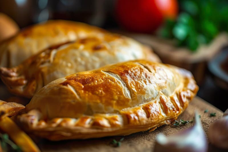 Close Up of Freshly Baked Golden Cornish Pasties for Dinner Stock Image ...