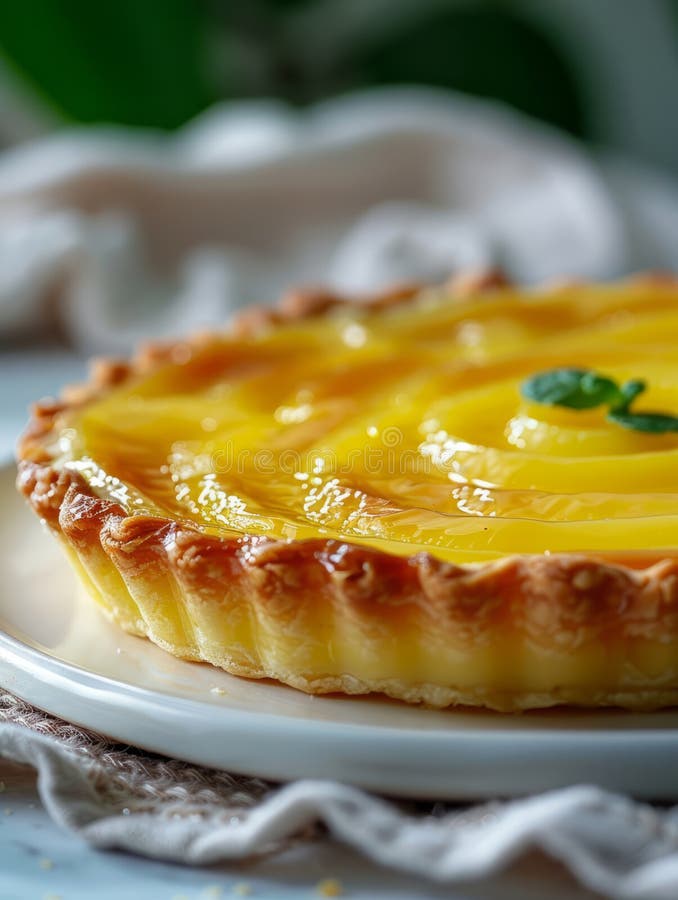 Close-up of a Freshly Baked Lemon Tart on a Plate. Stock Photo - Image ...