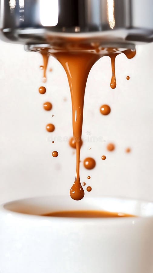 Close-up of Freshly Brewed Espresso Dripping from a Professional Coffee ...