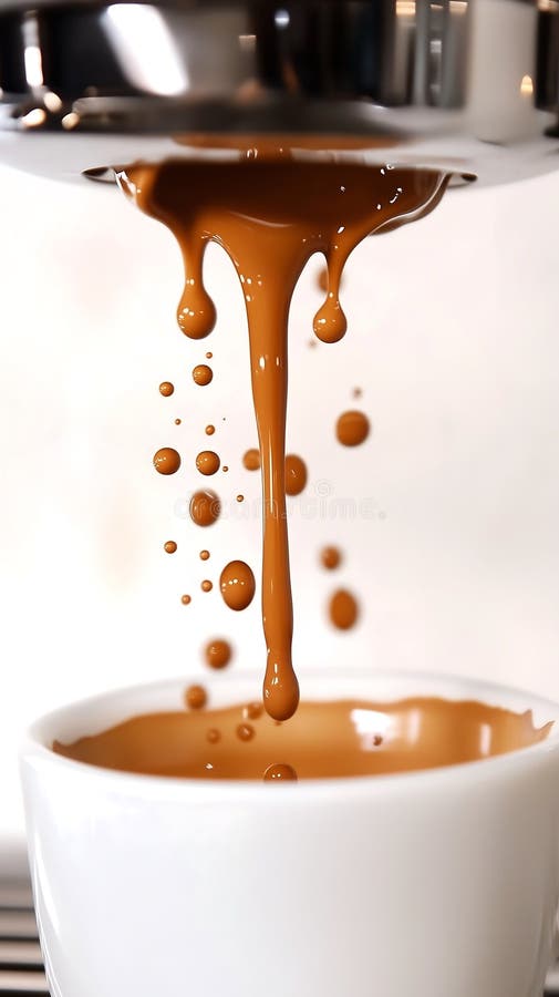 Close-up of Freshly Brewed Espresso Dripping from a Professional Coffee ...