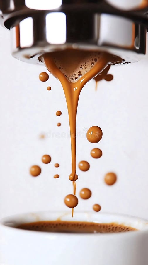 Close-up of Freshly Brewed Espresso Dripping from a Professional Coffee ...