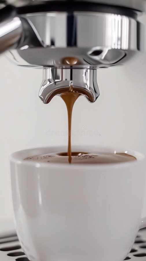 Close-up of Freshly Brewed Espresso Dripping from a Professional Coffee ...