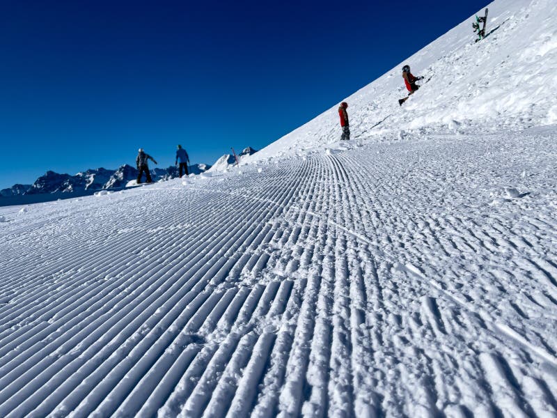 A Close Up of Freshly Groomed Snow Slope Stock Image - Image of ...