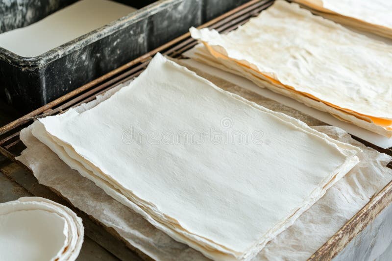 Close-up of Freshly Made Sheets of Handmade Paper Drying on a Rack ...