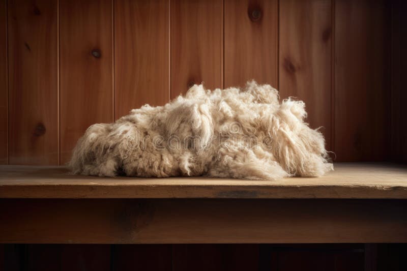 Close-up of Freshly Sheared Wool on a Wooden Table Stock Image - Image ...