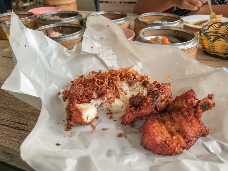 Fried Chicken and Sticky Rice on Paper Wrap Stock Image - Image of meal ...