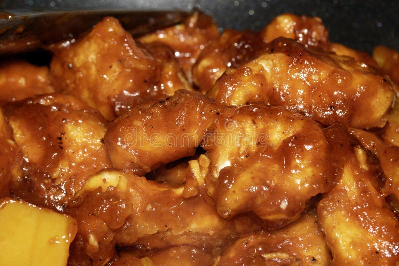 Close Up of Fried Chicken in a Sweet and Sour Chilli Sauce Stock Photo ...