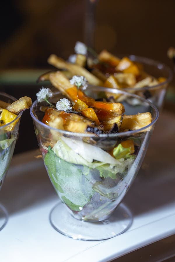 Close-up of Fried Eggplant Salad with Sauce on the Buffet Stock Photo ...