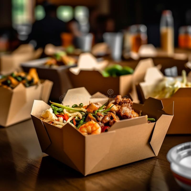 Close Up of Fried Noodle in a Take Away Box Generative AI Stock ...