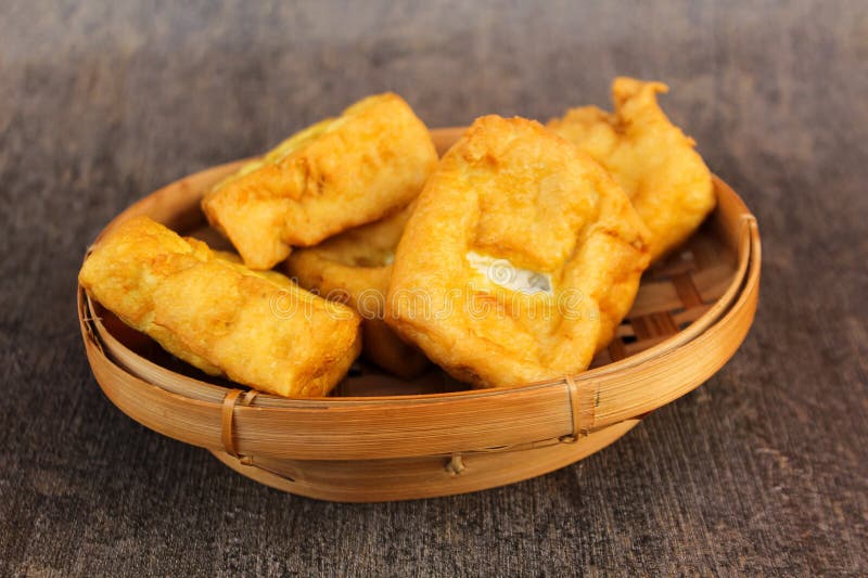 Close Up of Fried Tofu in a Container Made of Bamboo. Fried Tofu Stock ...
